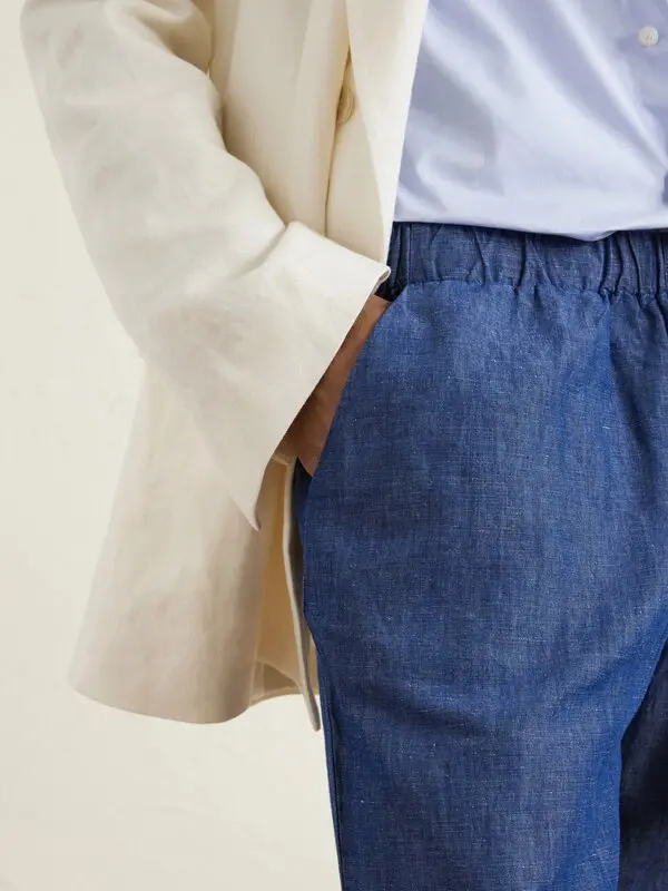 Barena Venezia Tapered Linen And Cotton-blend Trousers - Blue