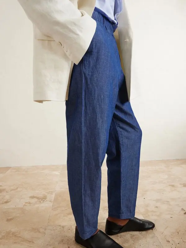 Barena Venezia Tapered Linen And Cotton-blend Trousers - Blue