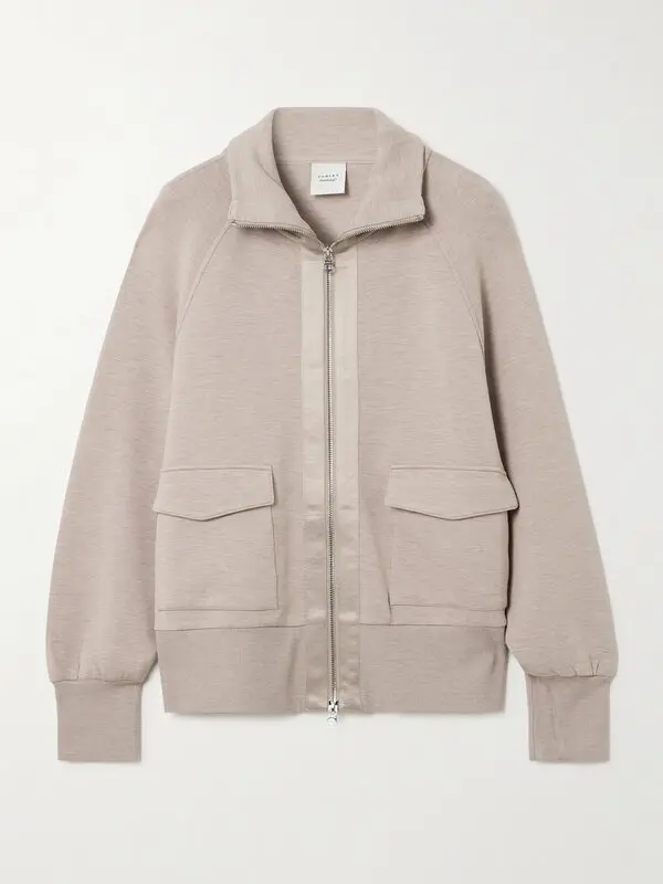 Varley Roxbury Satin-trimmed Doublesoft Zip-up Sweatshirt - Gray