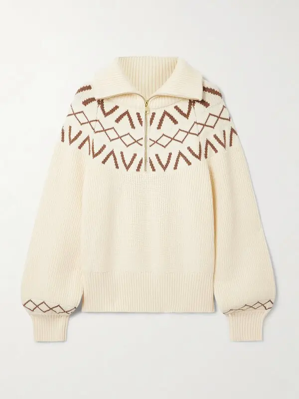 Varley Sigrid Fair Isle Knitted Half-zip Sweater - Neutrals