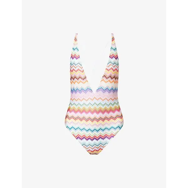 Missoni Chevron Plunge Knit Swimsuit - Multicolor W/light Base