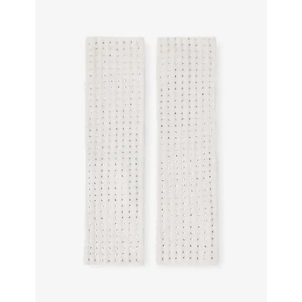 Maje Rhinestone Embellished Wool Mittens - Ecru