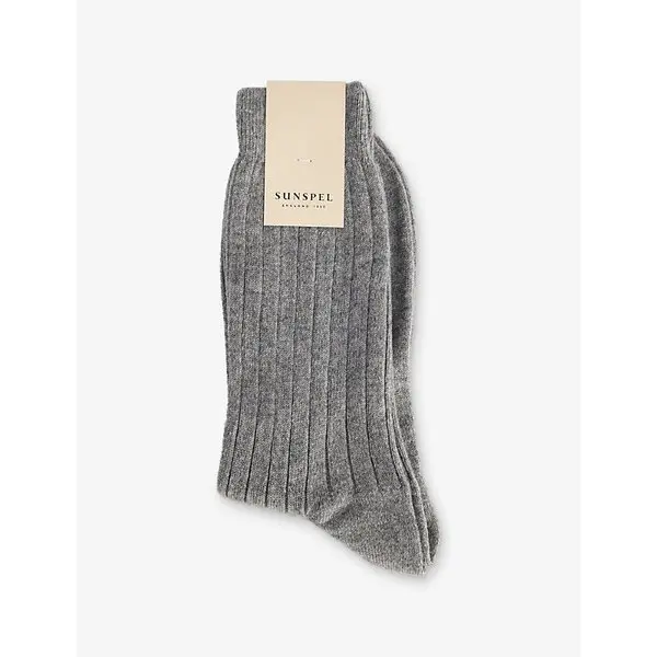 Sunspel Ribbed Cashmere Socks - Mid Grey Melange