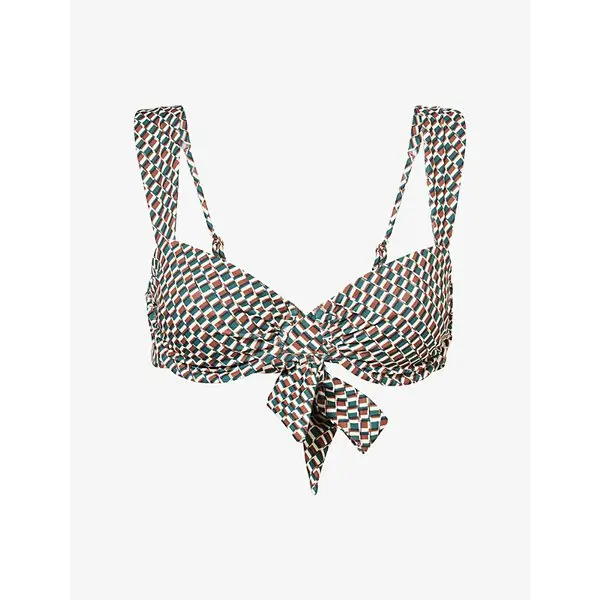 AWAY THAT DAY Isla Del Sol Bikini Top - Ivy Green Geo Print