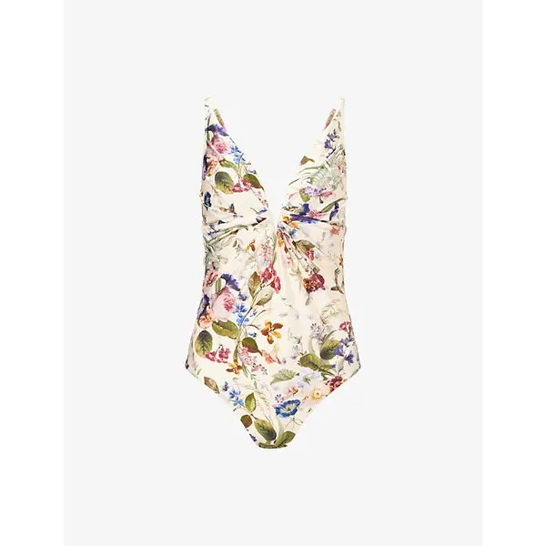 Zimmermann Patience Tuck Plunge Floral One-piece Swimsuit - Vanilla Floral