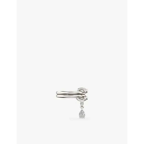PHORIA Mini Pierced Sterling-silver And White Topaz Drop Ring - Silver/white