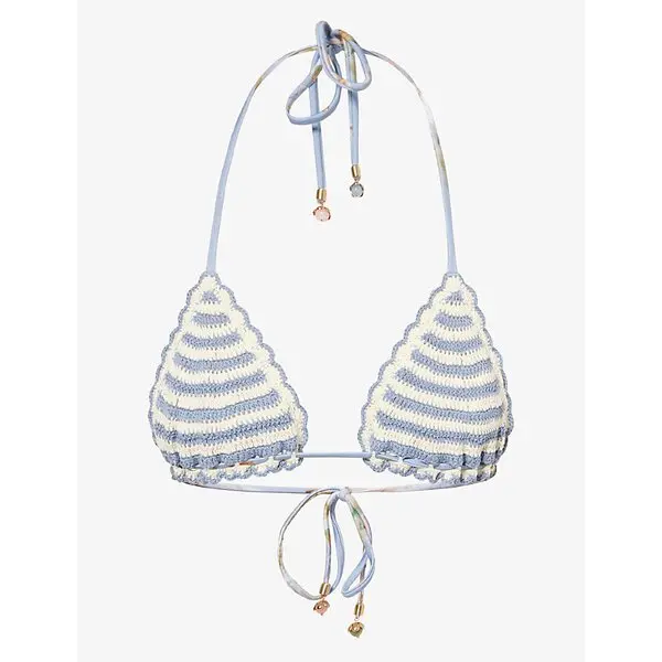 Zimmermann Awaken Crocheted Triangle Bikini Top - Blue Stripe