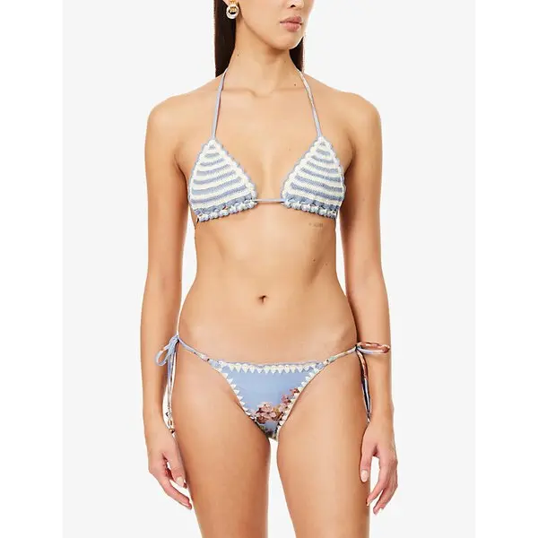 Zimmermann Awaken Crochet Triangle Bikini Top - Blue Stripe