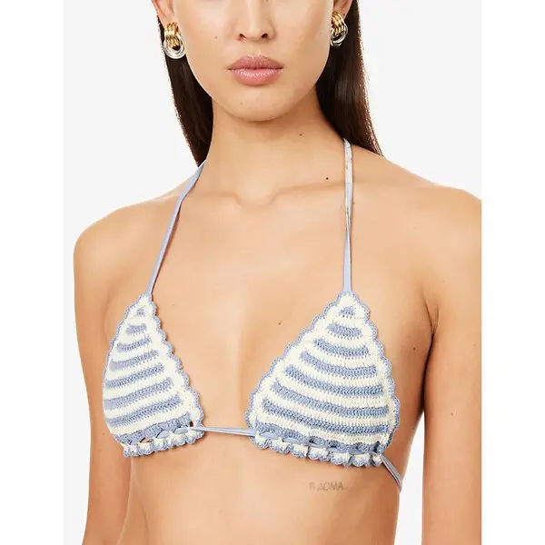 Zimmermann Awaken Crochet Triangle Bikini Top - Blue Stripe