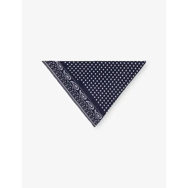 Maje Polka-dot Triangle Wool And Cashmere Scarf - Navy Polka Dot Bandana