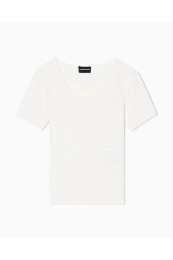 Emporio Armani Jacquard Knit Nylon Stretch Needle Pattern Top - White