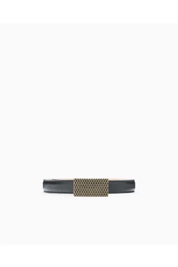 Emporio Armani Smooth Leather Belt With Patterned Plate - Black
