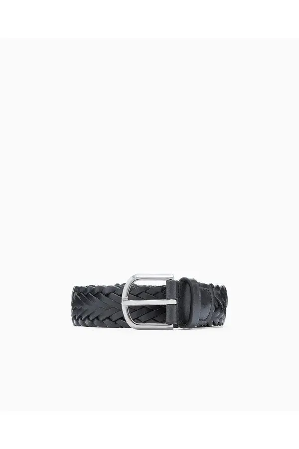 Giorgio Armani Woven Leather Belt - Black