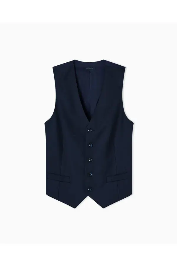 Giorgio Armani Single-breasted Virgin Wool Waistcoat - Navy