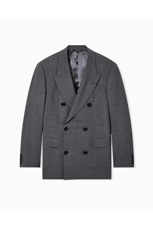 Emporio Armani Double-breasted Jacket In Stretch Wool Canvas