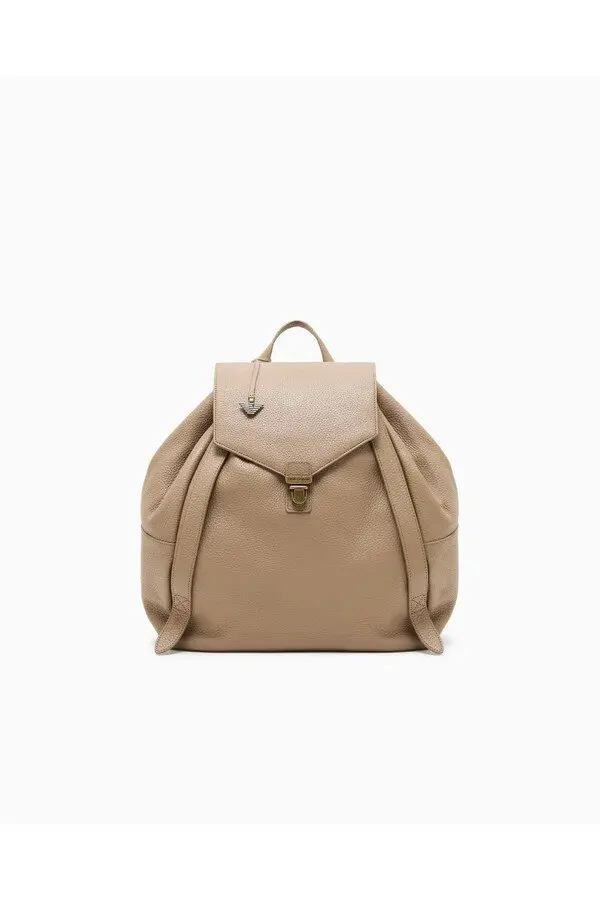 Emporio Armani Asv Icon Pebbled Leather Backpack - Brown