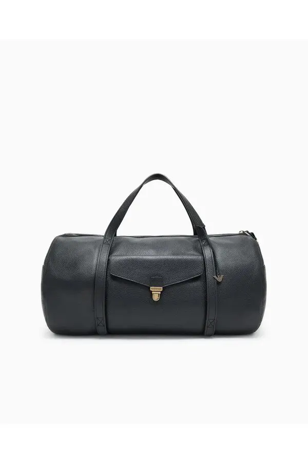 Emporio Armani Asv Icon Pebbled Leather Duffle Bag - Black