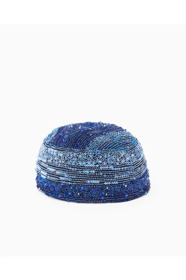 Giorgio Armani Embroidered Tulle Cap - Navy