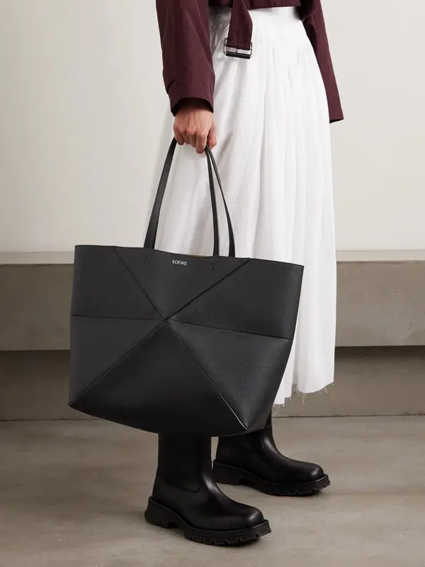 Loewe Puzzle Fold Horizontal Large Textured-leather Tote - Black