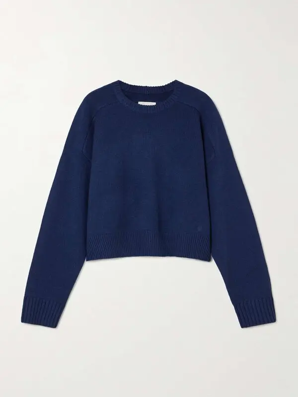 Loulou De Saison Bruzzi Cropped Wool And Cashmere-blend Sweater - Navy