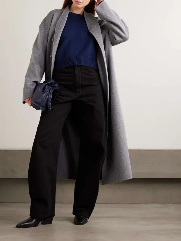 Loulou De Saison Bruzzi Cropped Wool And Cashmere-blend Sweater - Navy
