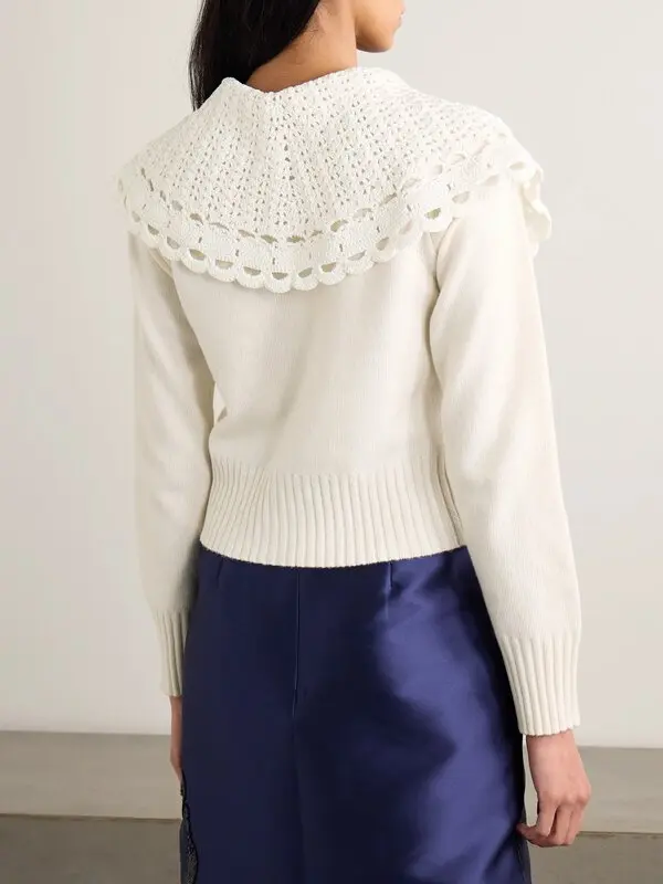 Erdem Convertible Merino Wool-blend Cardigan With Crochet Collar - White