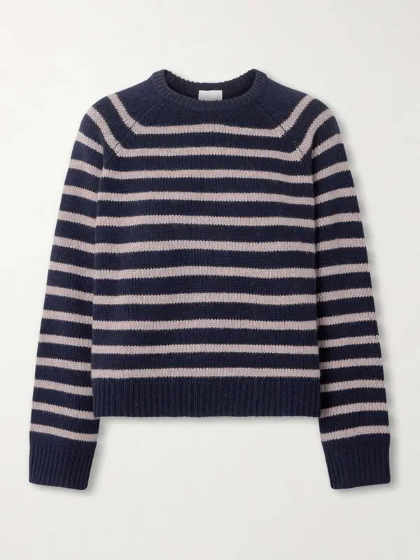 ALLUDE Striped Wool And Cashmere-blend Sweater