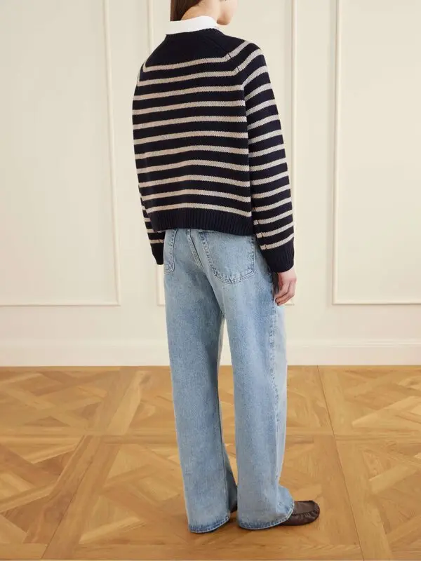 ALLUDE Striped Wool And Cashmere-blend Sweater
