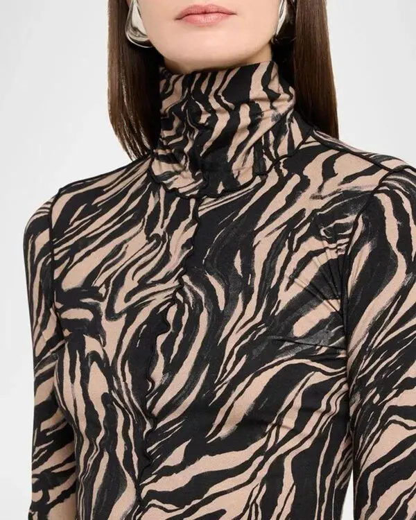 Proenza Schouler White Label Audrey Printed Jersey Turtleneck - Fawn Multi