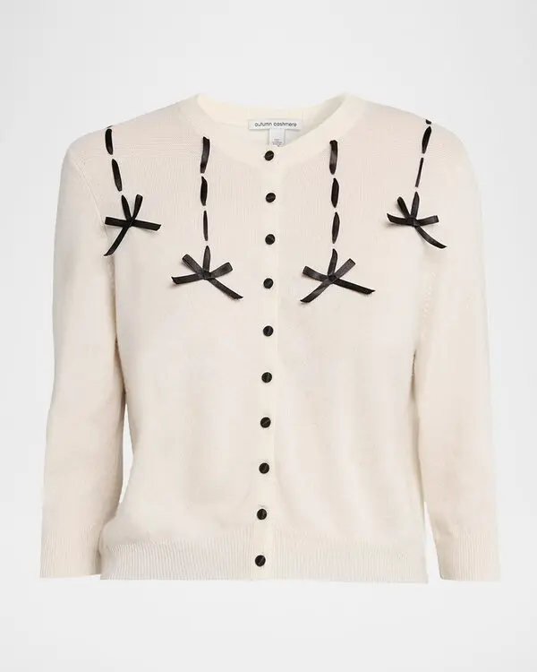 Autumn Cashmere Bow-embellished Cashmere Cardigan - Chalk