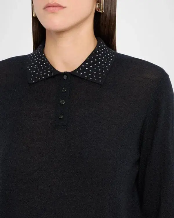 Autumn Cashmere Rhinestone-embellished Cashmere Polo Sweater