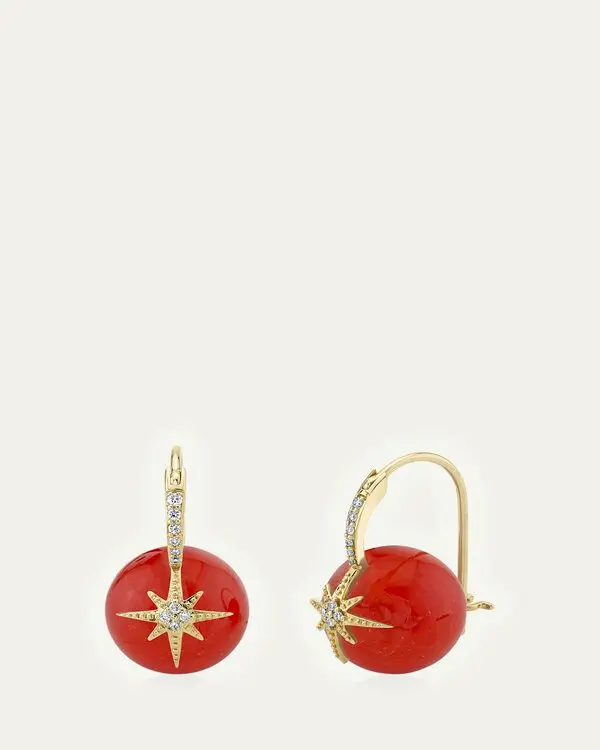 SYDNEY EVAN 14k Diamond Starburst And Coral Bead Earrings - Yg
