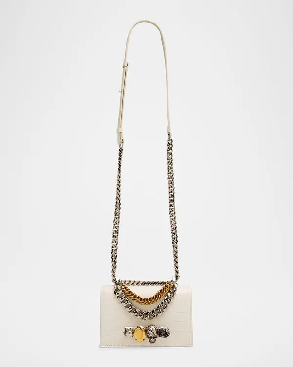 Alexander McQueen Mini Jeweled Croc-embossed Satchel - Ivory