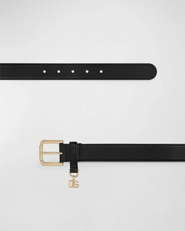 Dolce & Gabbana Smooth Leather Belt With Dg Charm - Nero