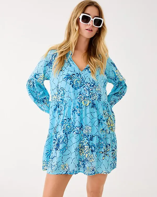 Lilly Pulitzer® Davian Long Sleeve Cover-up - Bellevue Blue Breakers Beach