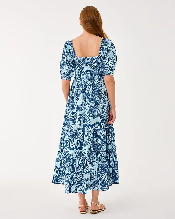 green emerald velvet dress Rent Nobody's Child Blue Stripe Floral Embroidered Starlight Midi Dress main image 1