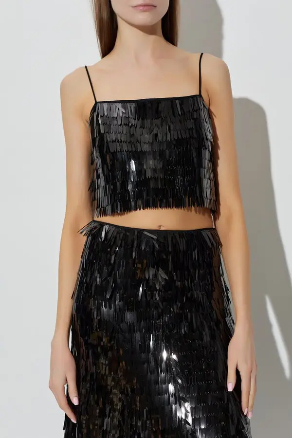 SELF-PORTRAIT Sequin Embellished Camisole - Black
