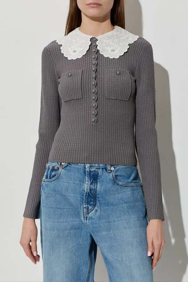 SELF-PORTRAIT Top With Detachable Collar - Grey