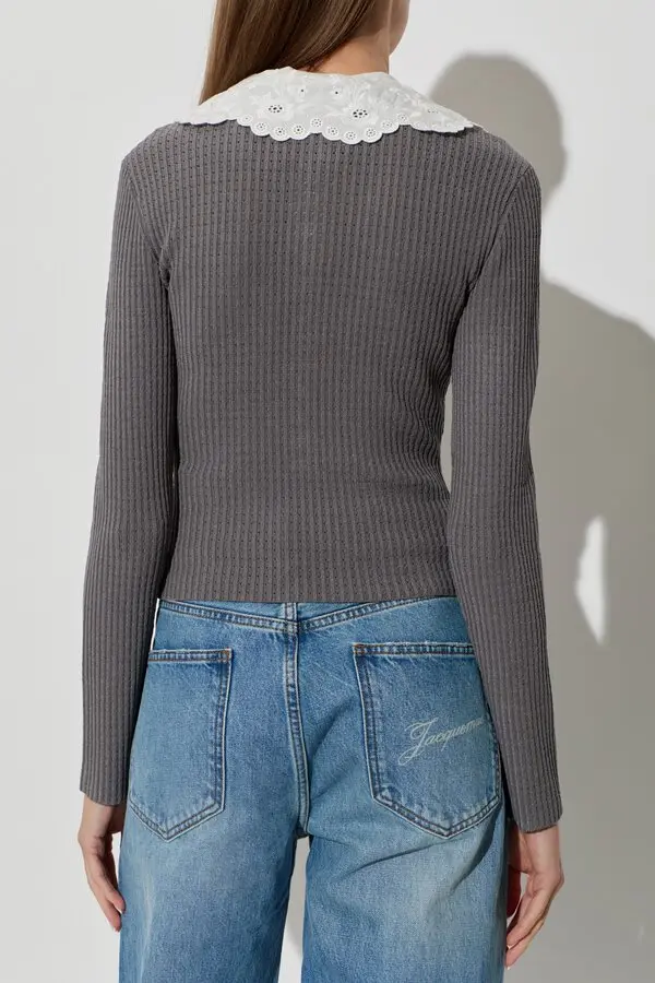 SELF-PORTRAIT Top With Detachable Collar - Grey