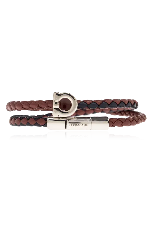 FERRAGAMO Braided Leather Bracelet - Burgundy