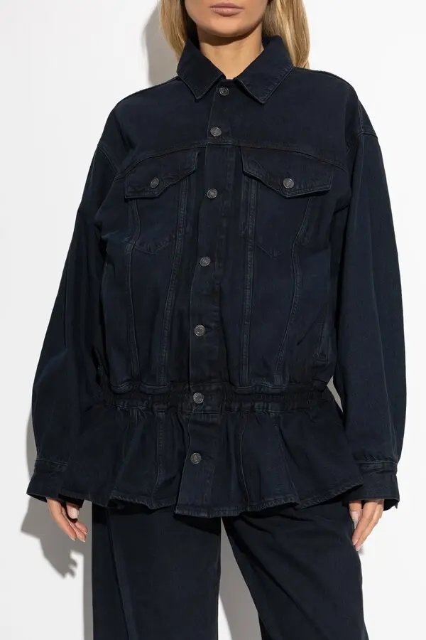 AGOLDE Denim Peplum Jacket - Navy Blue