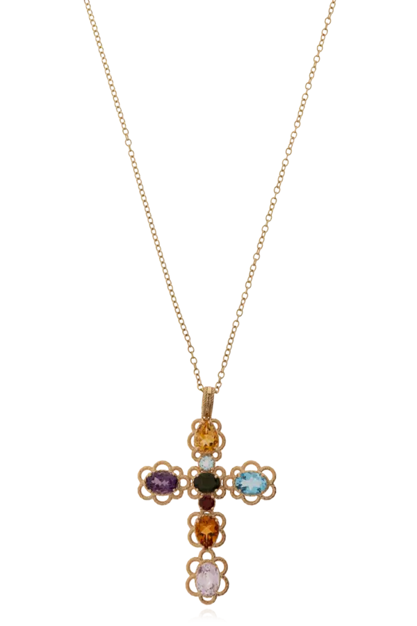 Dolce & Gabbana Gemstone Cross Pendant Necklace - Gold