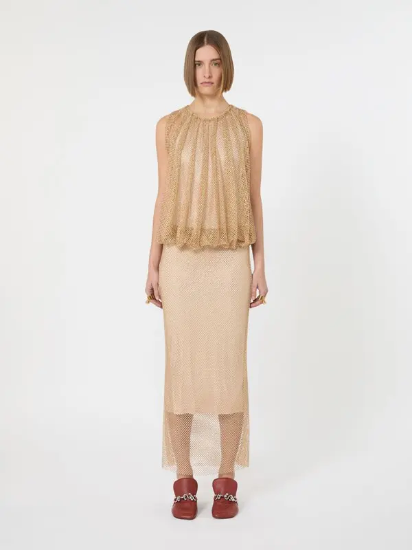 Max Mara Sleeveless Jersey Dress With Crystal Embellishments - Camel
