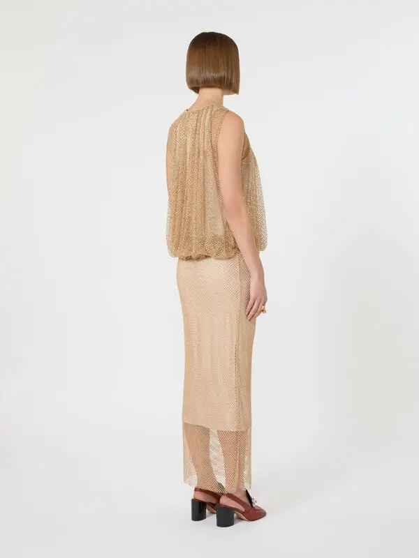 Max Mara Sleeveless Jersey Dress With Crystal Embellishments - Camel