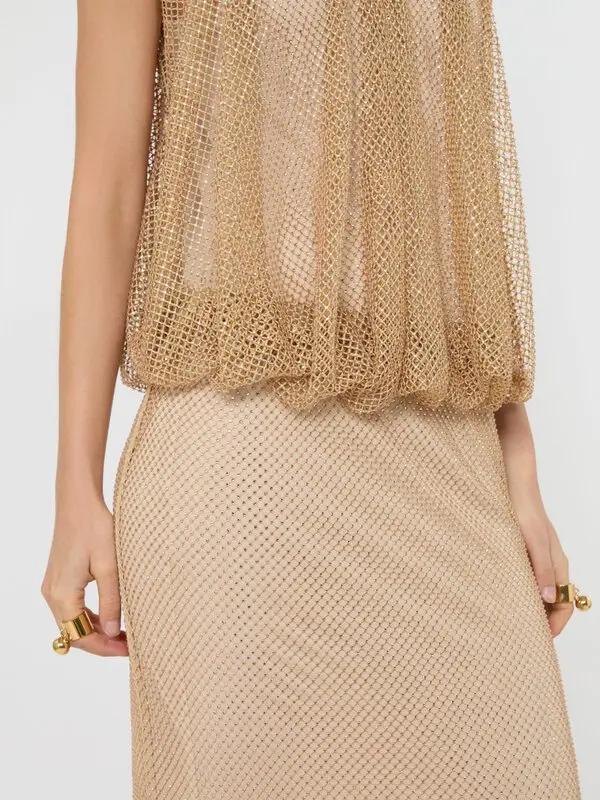 Max Mara Sleeveless Jersey Dress With Crystal Embellishments - Camel
