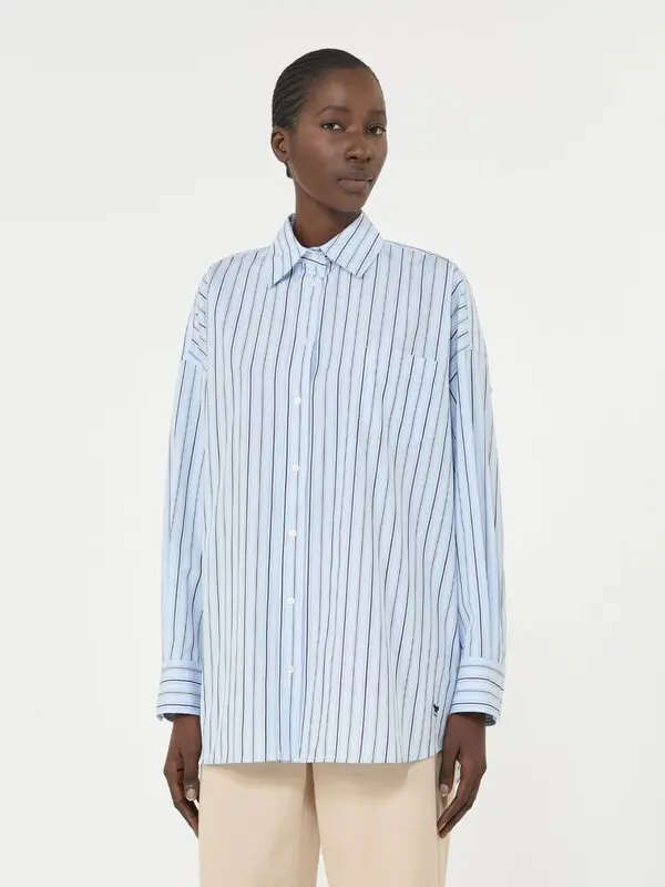 Max Mara Oversized Striped Cotton Shirt With Butterfly Embroidery