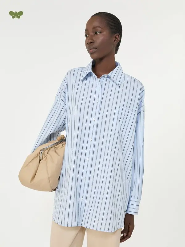 Max Mara Oversized Striped Cotton Shirt With Butterfly Embroidery