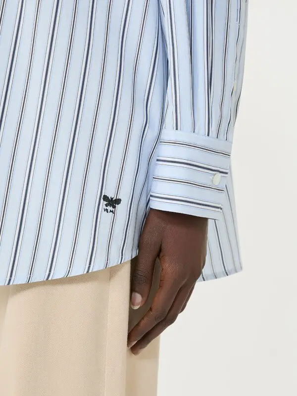 Max Mara Oversized Striped Cotton Shirt With Butterfly Embroidery