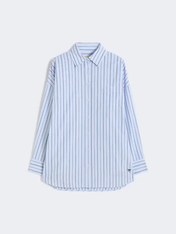 Max Mara Oversized Striped Cotton Shirt With Butterfly Embroidery