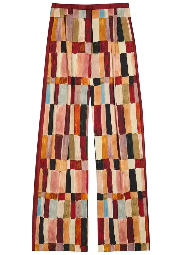 ALEMAIS Alémais Majorelle Printed Linen And Silk-blend Trousers - Multicoloured